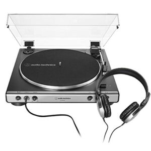 audio-technica at-lp60xhp fully automatic belt-drive turntable and headphone bundle, gunmetal/black, hi-fi, 2-speed, with intregrated 3.5 mm headphone jack & volume control