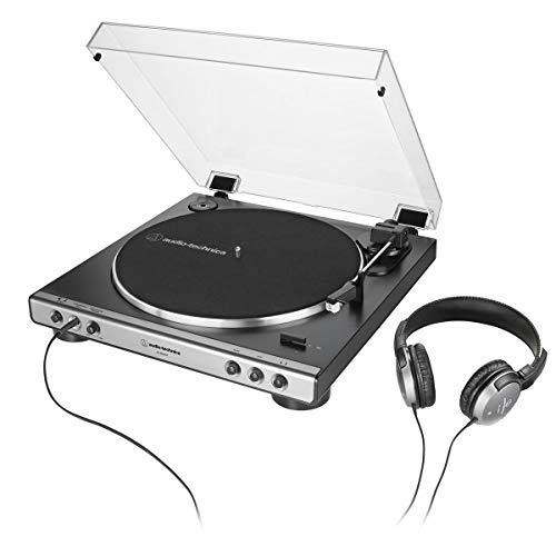 Audio-Technica AT-LP60XHP Fully Automatic Belt-Drive Turntable and Headphone Bundle, Gunmetal/Black, Hi-Fi, 2-Speed, With Intregrated 3.5 mm Headphone Jack & Volume Control