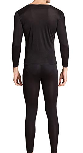 Grenasasilk Men's Silk Long Johns Mulberry Silk Long Underwear V-Neck Breathable Thermal Underwear Sets & Undergarments (XL, Black)