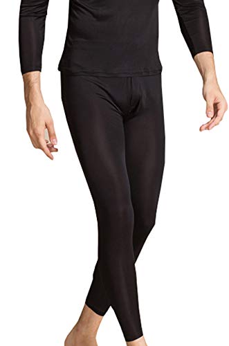 Grenasasilk Men's Silk Long Johns Mulberry Silk Long Underwear V-Neck Breathable Thermal Underwear Sets & Undergarments (XL, Black)