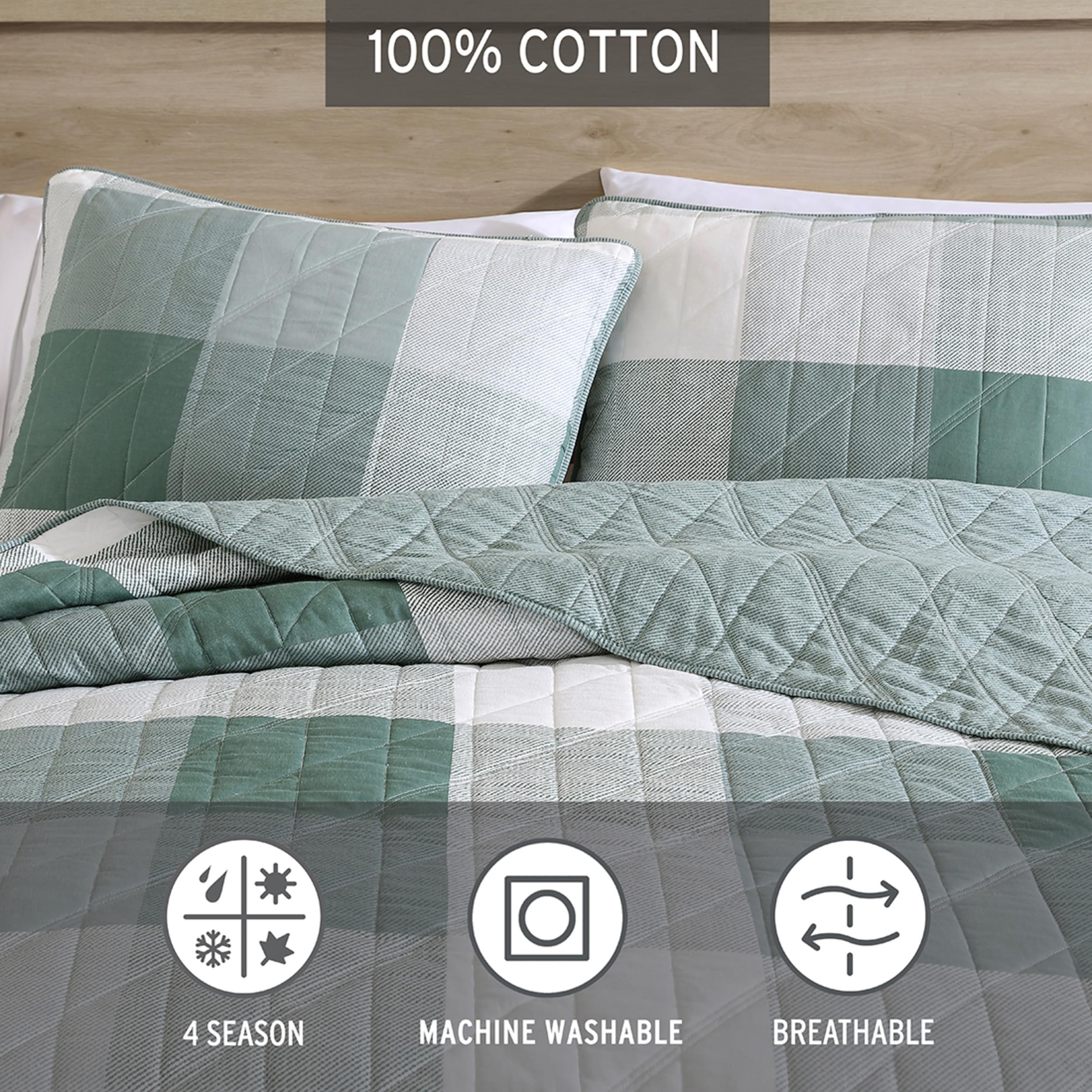 Eddie Bauer - King Quilt Set, Cotton Reversible Bedding with Matching Shams, Medium Weight Home Decor (Boulder Green, King)