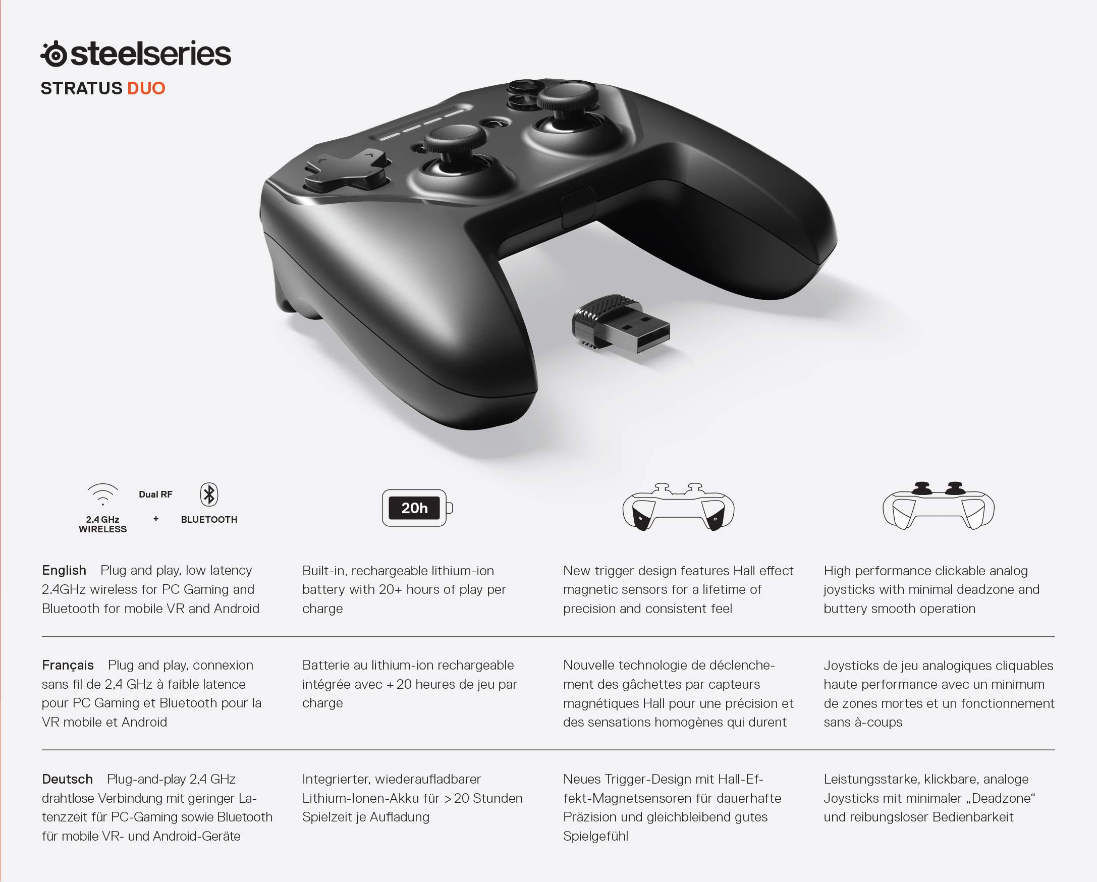 SteelSeries Stratus Duo Wireless Gaming Controller – Compatible with Android, Windows, VR, and Chromebooks – Dual-Wireless Connectivity – High-Performance Materials – Supports Fortnite Mobile