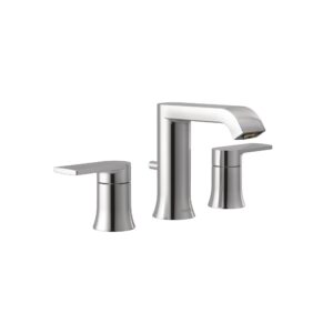 moen genta chrome two-handle widespread modern bathroom faucet with drain assembly, bathroom sink faucet 3-hole application (valve required), t6708