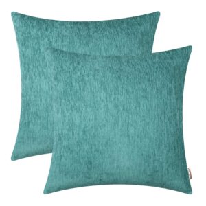 brawarm chenille throw pillow covers 20x20 inches - teal chenille pillow covers pack of 2, solid dyed soft chenille pillow cases for couch sofa bed home decoration