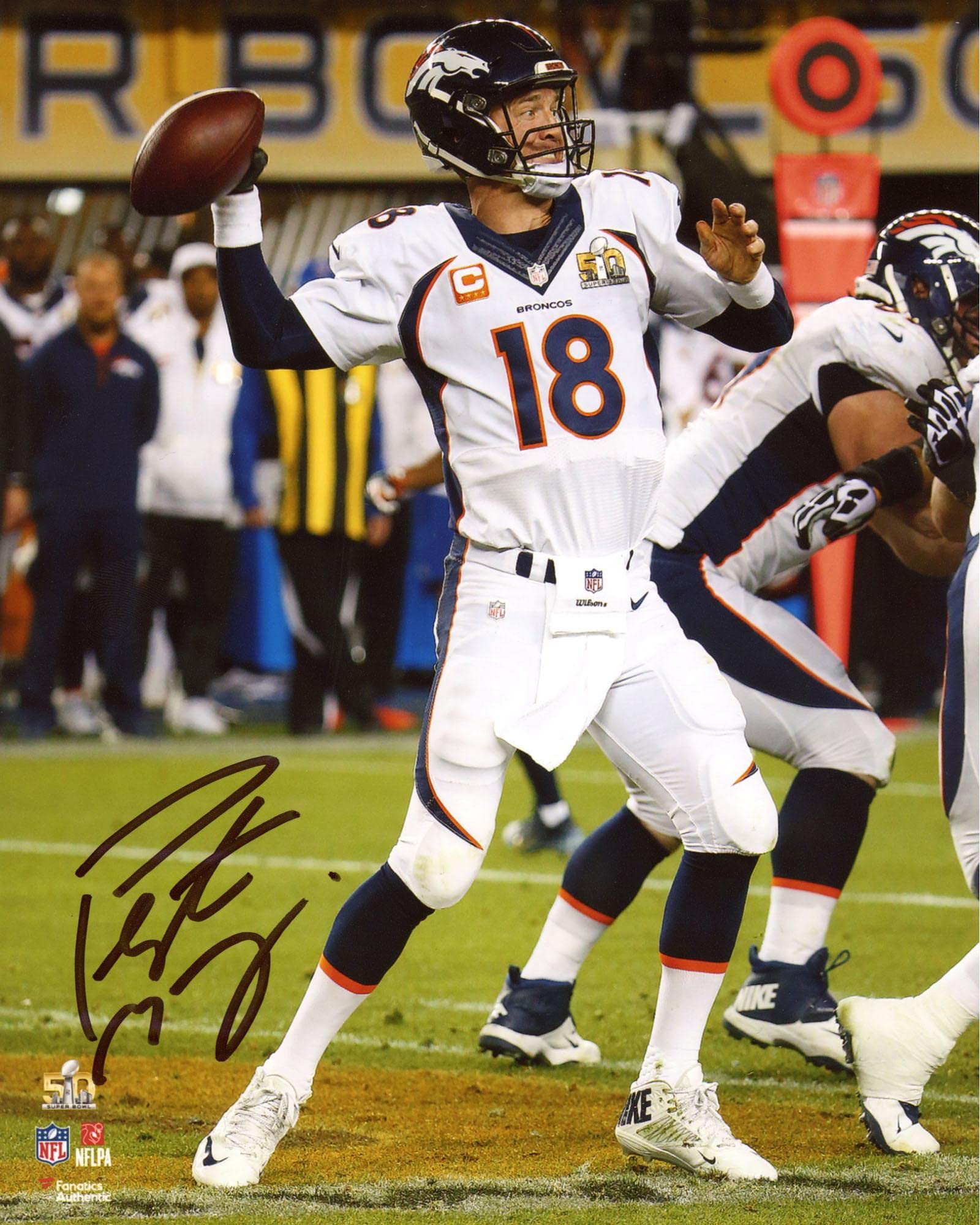 Peyton Manning Denver Broncos Autographed 8" x 10" Super Bowl 50 Champions Action Vertical Photograph - Autographed NFL Photos