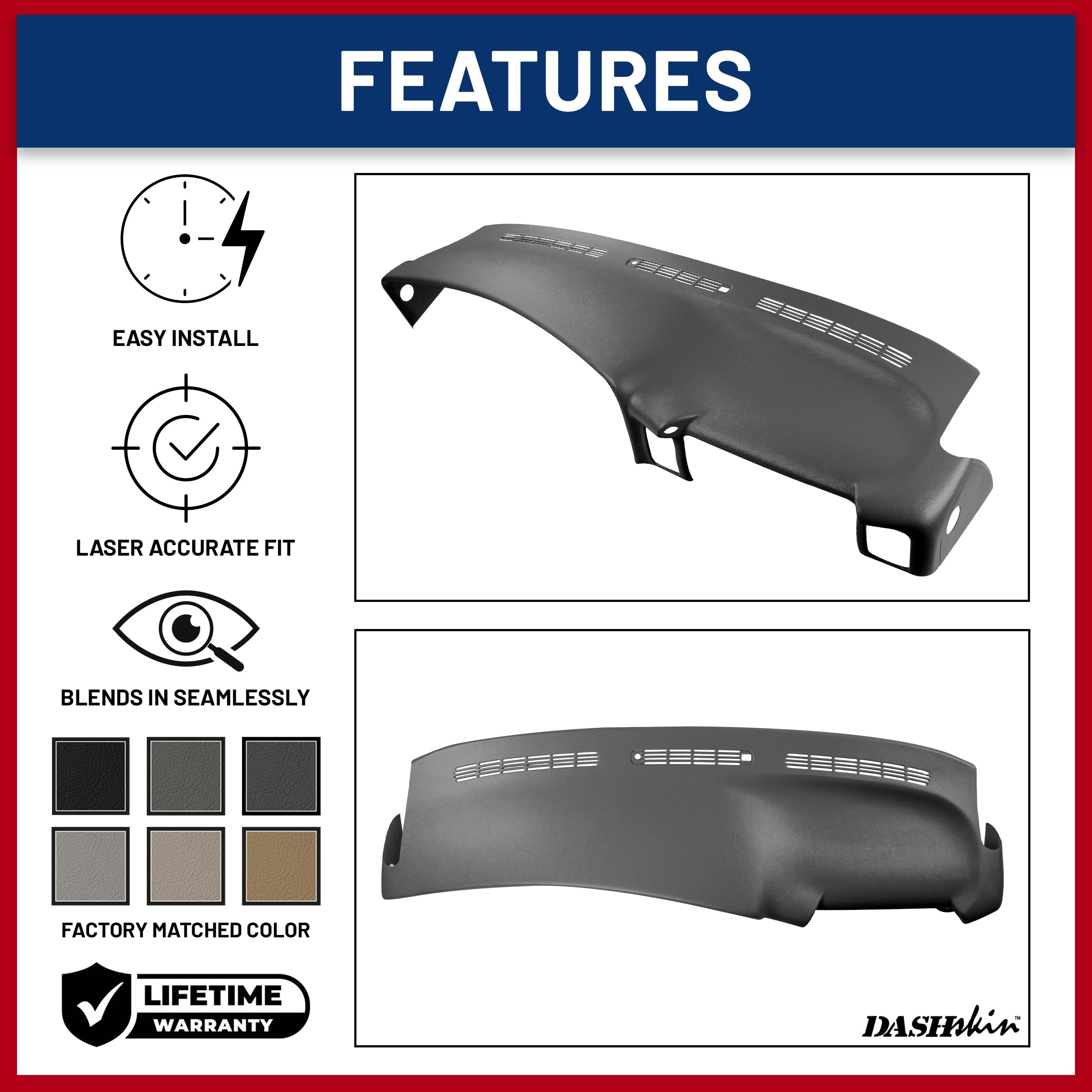 DashSkin USA Glue-on Molded Dash Cover Compatible with 00-06 GM SUVs (exc Escalade & Z71) and 99-06 Pickups in Dark Pewter (Dark Grey) - Easy Cracked Dashboard Fix - Made in America