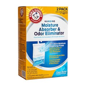 arm & hammer clean burst hanging moisture absorber and odor eliminator - 2 pack - traps moisture for fresher, cleaner air