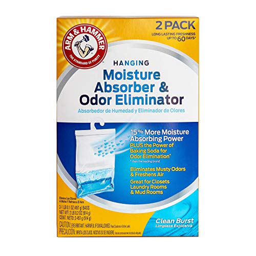 Arm & Hammer Clean Burst Hanging Moisture Absorber and Odor Eliminator - 2 Pack - Traps Moisture for Fresher, Cleaner Air