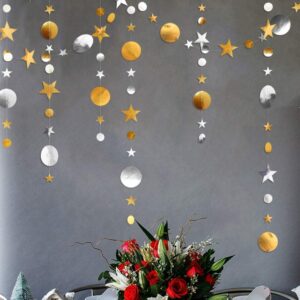 decor365 gold silver star circle garlands decorations glitter twinkle little star streamer backdrop hanging banner kids planet galaxy birthday/bday bridal bachelorette ramadan eid graduation decor