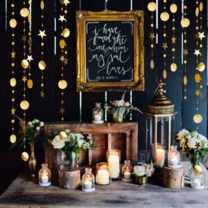 Decor365 Gold Silver Star Circle Garlands Decorations Glitter Twinkle Little Star Streamer Backdrop Hanging Banner Kids Planet Galaxy Birthday/Bday Bridal Bachelorette Ramadan EID Graduation Decor