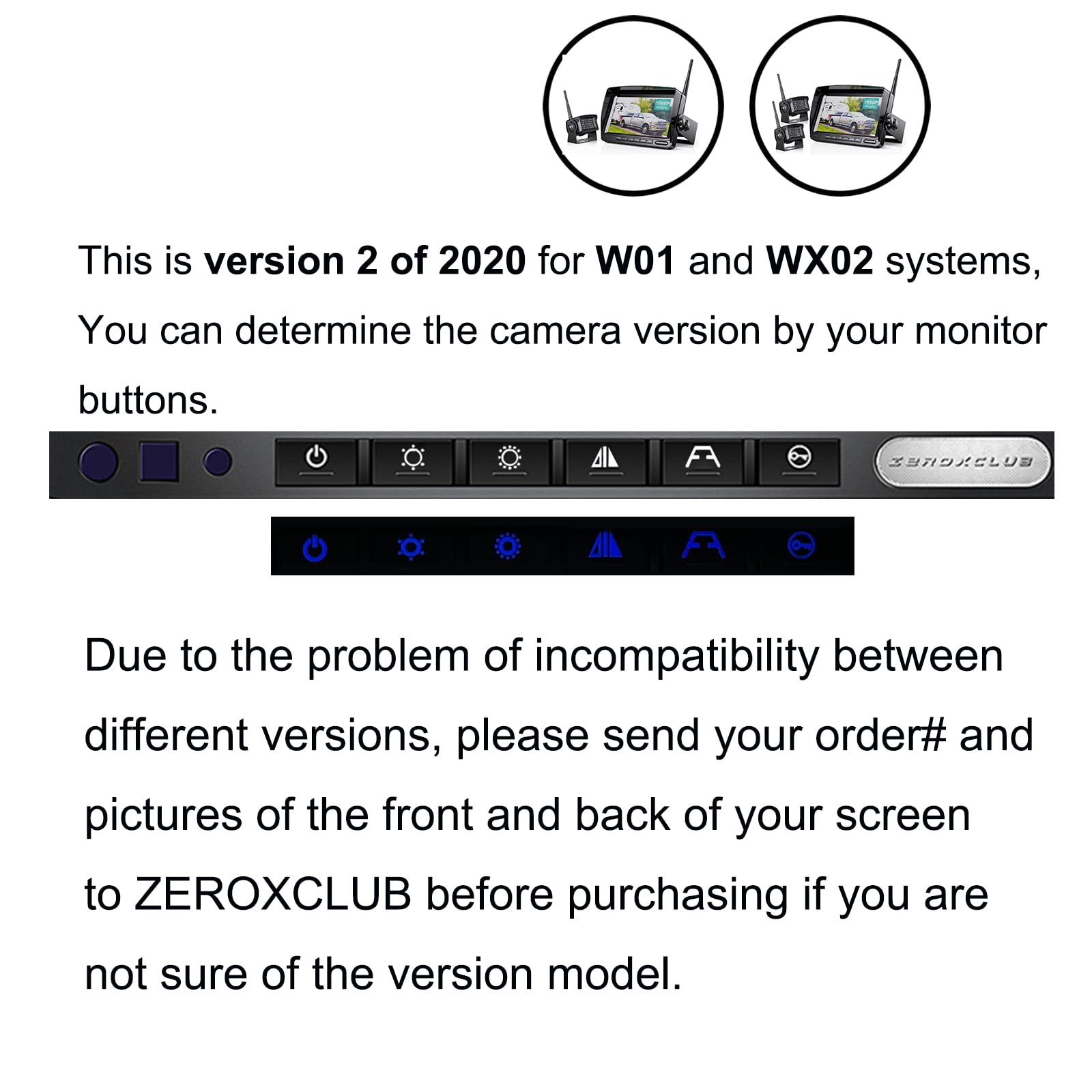 Wireless Backup Camera for ZEROXCLUB W01 and WX02 Purchased Before March 2021