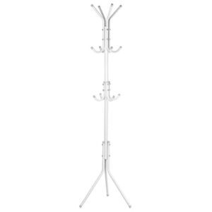 yosoo standing entryway coat rack, metal coat hat rack tree stand hanger organizer for jacket, purse, scarf rack, umbrella (white)