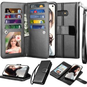 njjex wallet case for galaxy s10e, for galaxy s10e 5.8" case, pu leather [9 card slots] credit holder flip folio [detachable][kickstand] magnetic phone cover & wrist strap for samsung s10e [black]