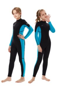 hevto kids wetsuit for boys girls children toddler 3/2mm neoprene thermal swimsuit full wet suit in cold water for swimming (k01-blue, 10)