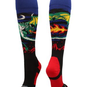 MadSportsStuff Medieval Dragon Soccer Style OTC Socks (Black/Red, Medium)