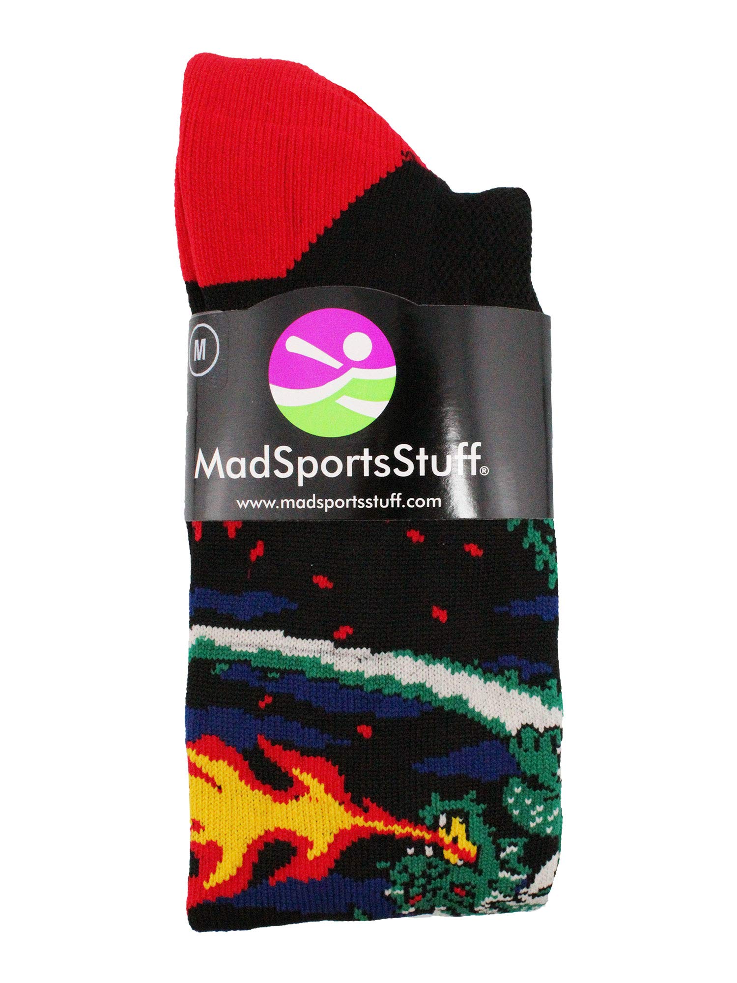 MadSportsStuff Medieval Dragon Soccer Style OTC Socks (Black/Red, Medium)