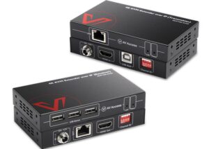 4k hdmi usb kvm extender tcp/ip over single cat5e/6/6a/7 up to 120m(390ft), 1080p@120hz, plug & play, keyboard & mouse over network, zero latency, 3 ports usb hub, dip up to 16 sets (4kip100-kvm)