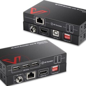 4K HDMI USB KVM Extender TCP/IP Over Single Cat5e/6/6a/7 up to 120M(390ft), 1080P@120Hz, Plug & Play, Keyboard & Mouse Over Network, Zero Latency, 3 Ports USB Hub, DIP up to 16 Sets (4KIP100-KVM)