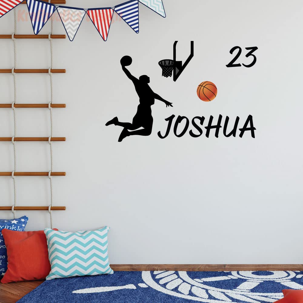 Basketball Player Personalized Name Nursery Wall Decal Vinyl Sticker | Multiple Font Options | Custom Kids Room Décor | Bedside Decals | Children’s Room | Car | Laptop