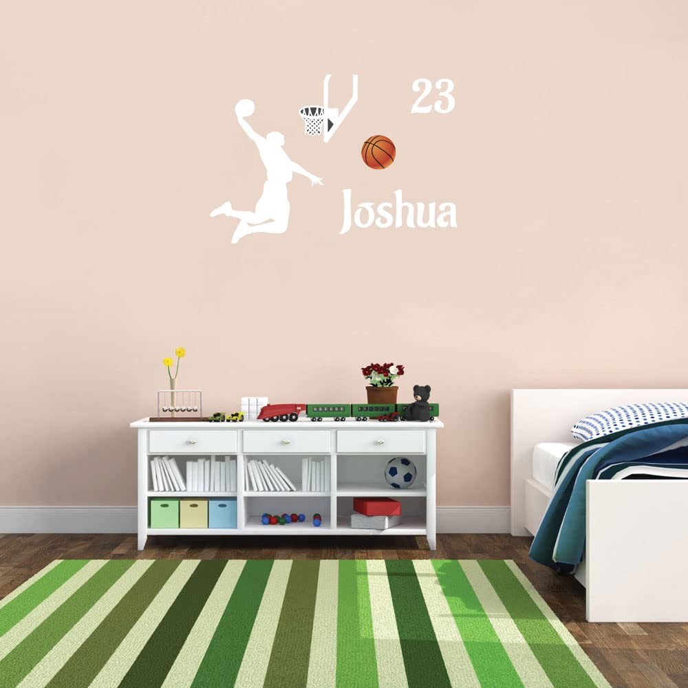 Basketball Player Personalized Name Nursery Wall Decal Vinyl Sticker | Multiple Font Options | Custom Kids Room Décor | Bedside Decals | Children’s Room | Car | Laptop