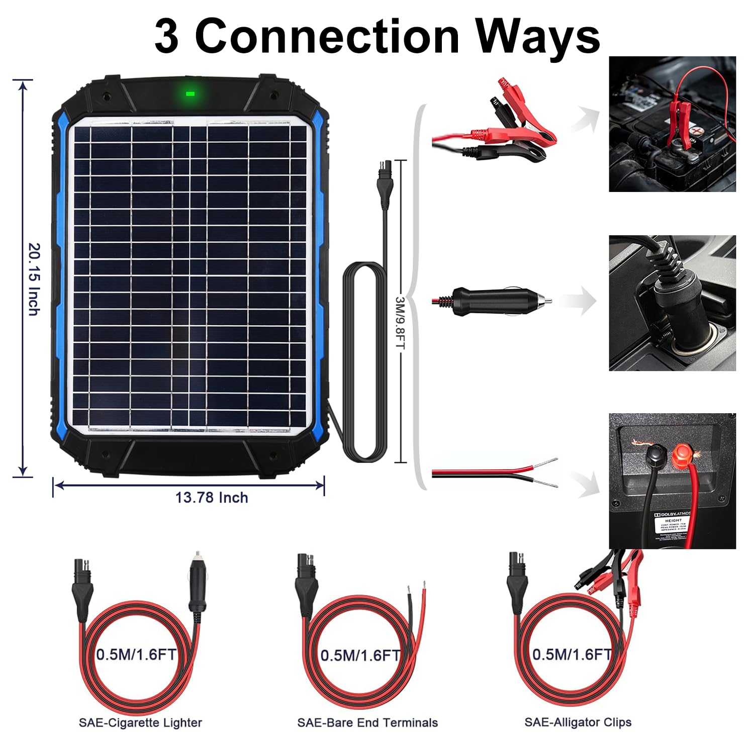 SUNER POWER 18W 12V Solar Battery Trickle Charger & Maintainer PRO, Built-in Intelligent MPPT Charge Controller, Waterproof 12 Volt Solar Panel Charging Kits for Car Auto Marine RV Trailer Boat Camper