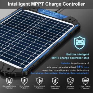 SUNER POWER 18W 12V Solar Battery Trickle Charger & Maintainer PRO, Built-in Intelligent MPPT Charge Controller, Waterproof 12 Volt Solar Panel Charging Kits for Car Auto Marine RV Trailer Boat Camper