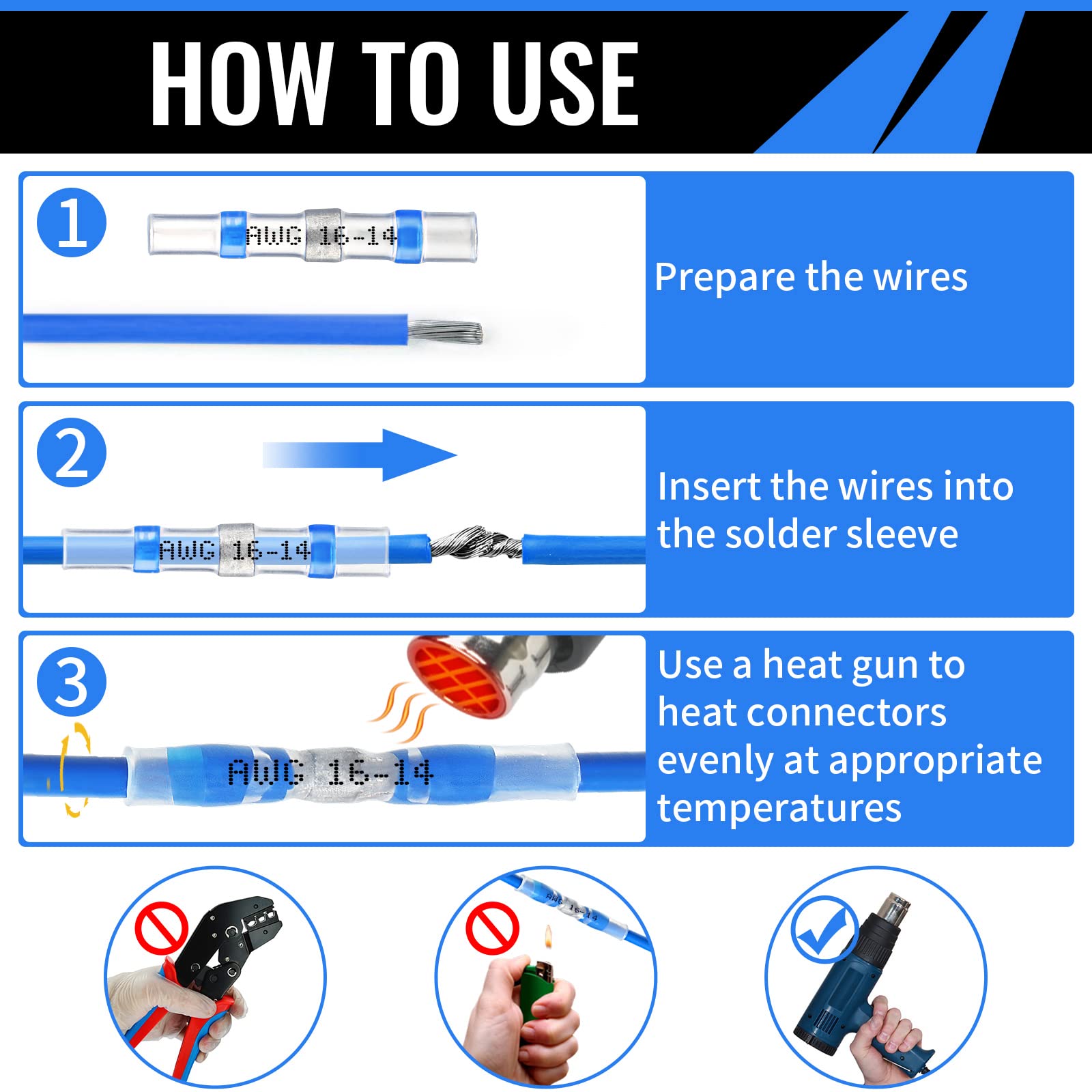 Sopoby 250PCS Solder Seal Wire Connectors Insulated Waterproof Electrical Wire Terminals Heat Shrink Solder Butt Connectors Solder Connector Kit for Automotive Marine