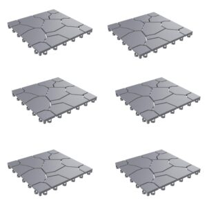 pure garden deck tiles – set of 6 polypropylene interlocking patio tiles – weather-resistant outdoor flooring for balcony, porch, and garage (gray)