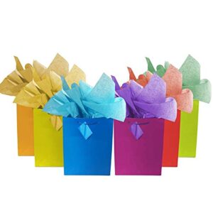 adorox 12 assorted (9" h x 7.5" l x 3.5" w) + 24 tissue (20" x 26") bright neon colored party present paper gift bags birthday wedding all occasion