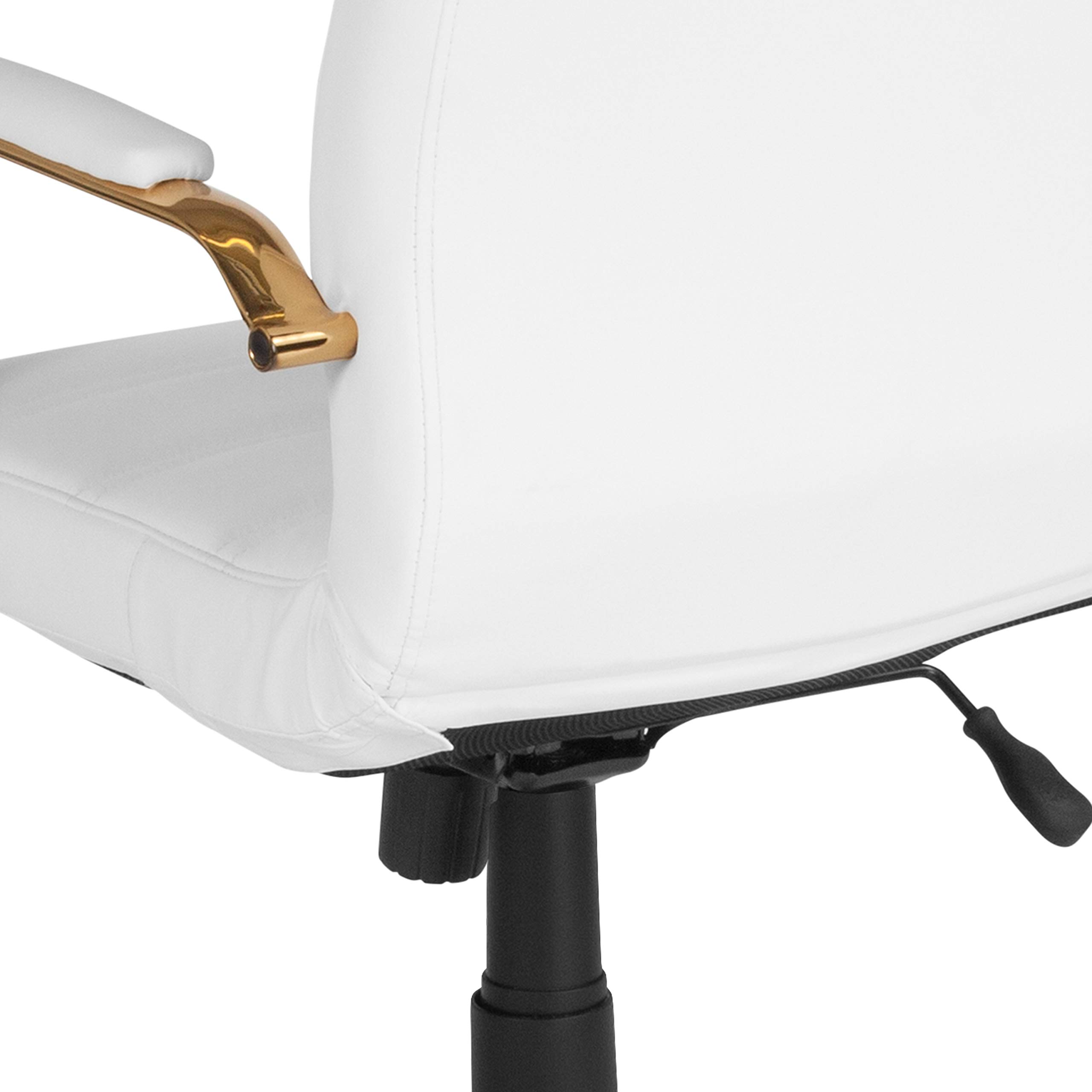 EMMA + OLIVER Mid-Back White LeatherSoft Executive Swivel Office Chair with Gold Frame/Arms