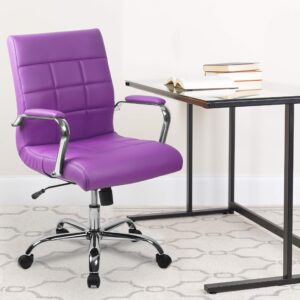 emma + oliver mid-back purple vinyl executive swivel office chair with chrome base and arms