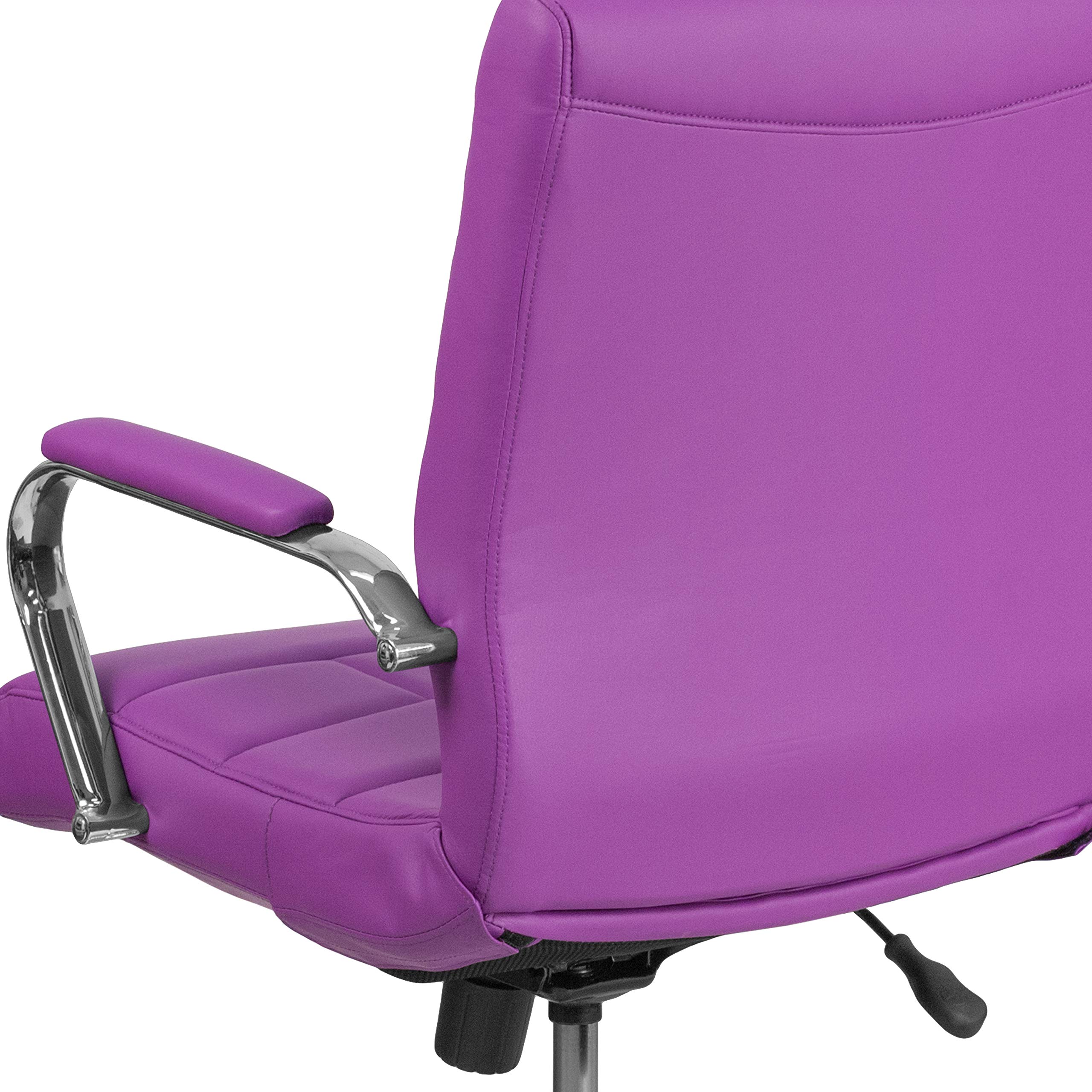 EMMA + OLIVER Mid-Back Purple Vinyl Executive Swivel Office Chair with Chrome Base and Arms