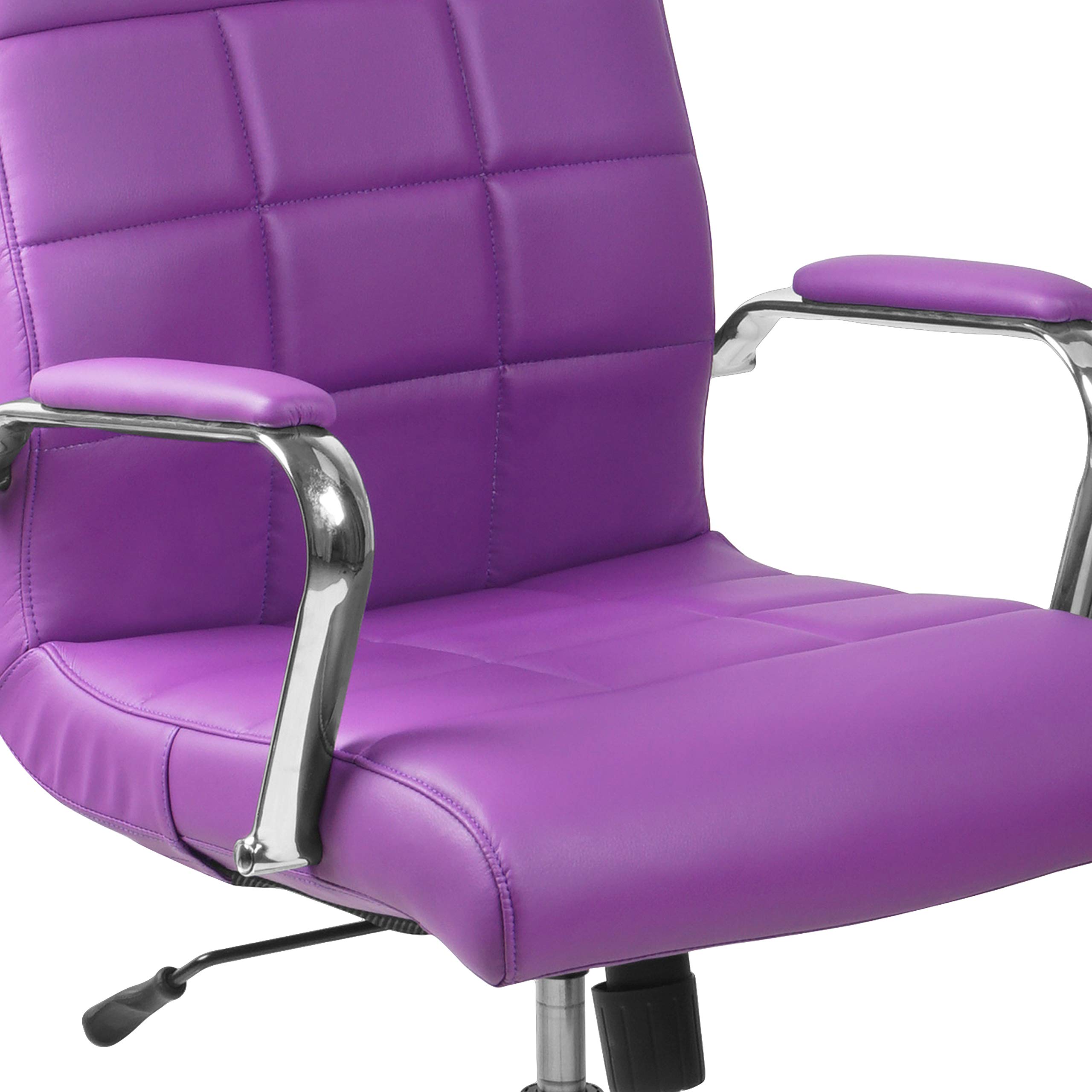 EMMA + OLIVER Mid-Back Purple Vinyl Executive Swivel Office Chair with Chrome Base and Arms