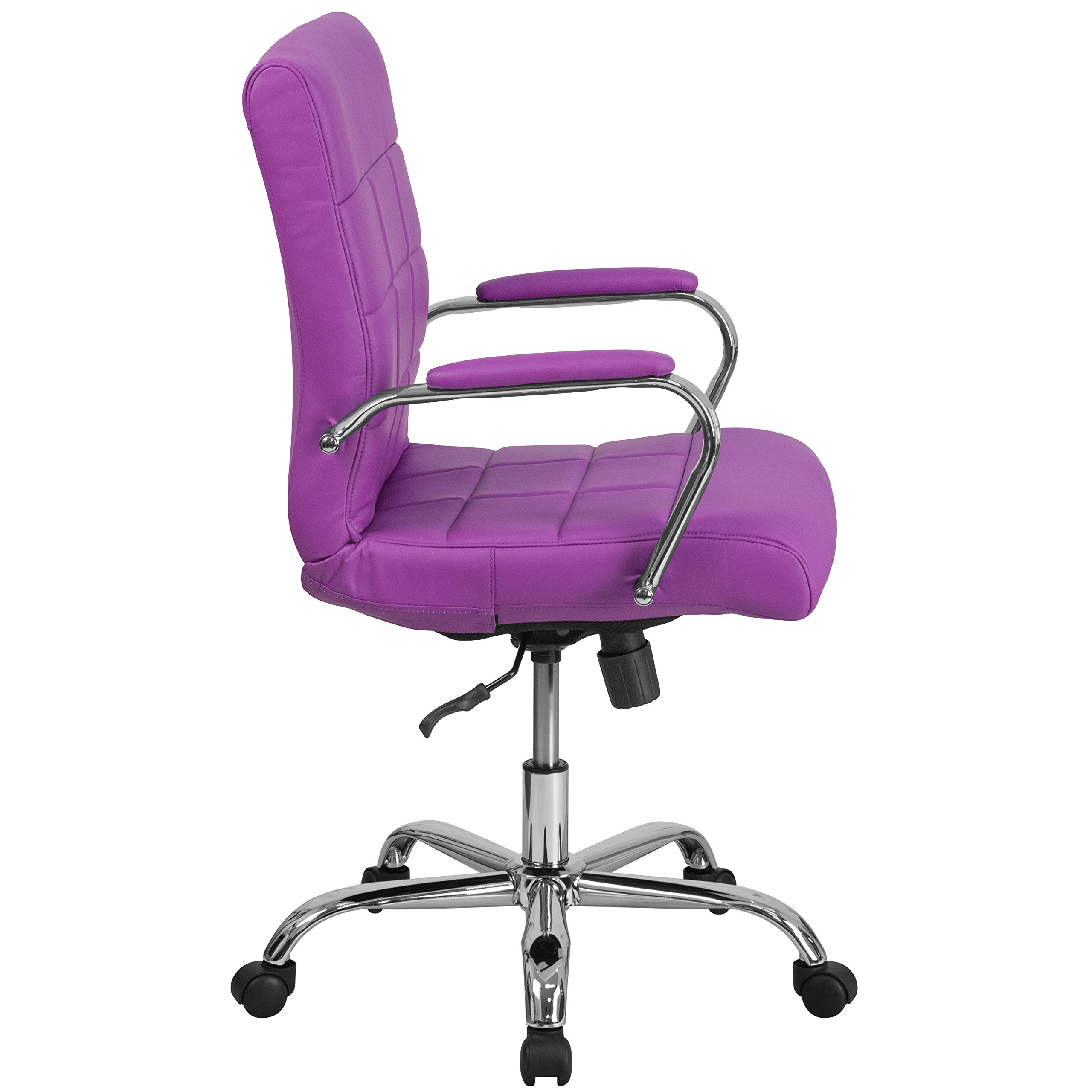 EMMA + OLIVER Mid-Back Purple Vinyl Executive Swivel Office Chair with Chrome Base and Arms