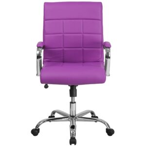 EMMA + OLIVER Mid-Back Purple Vinyl Executive Swivel Office Chair with Chrome Base and Arms