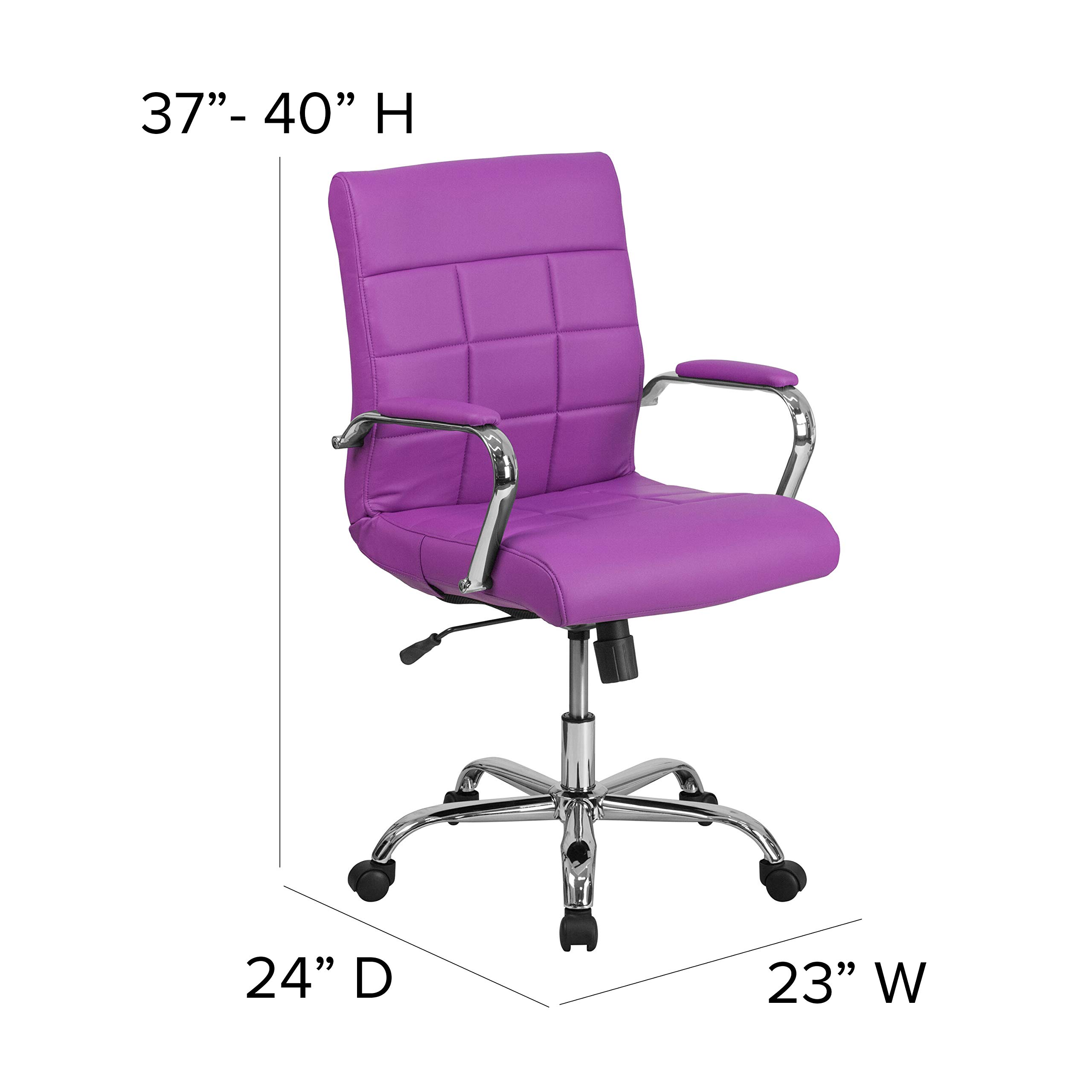 EMMA + OLIVER Mid-Back Purple Vinyl Executive Swivel Office Chair with Chrome Base and Arms