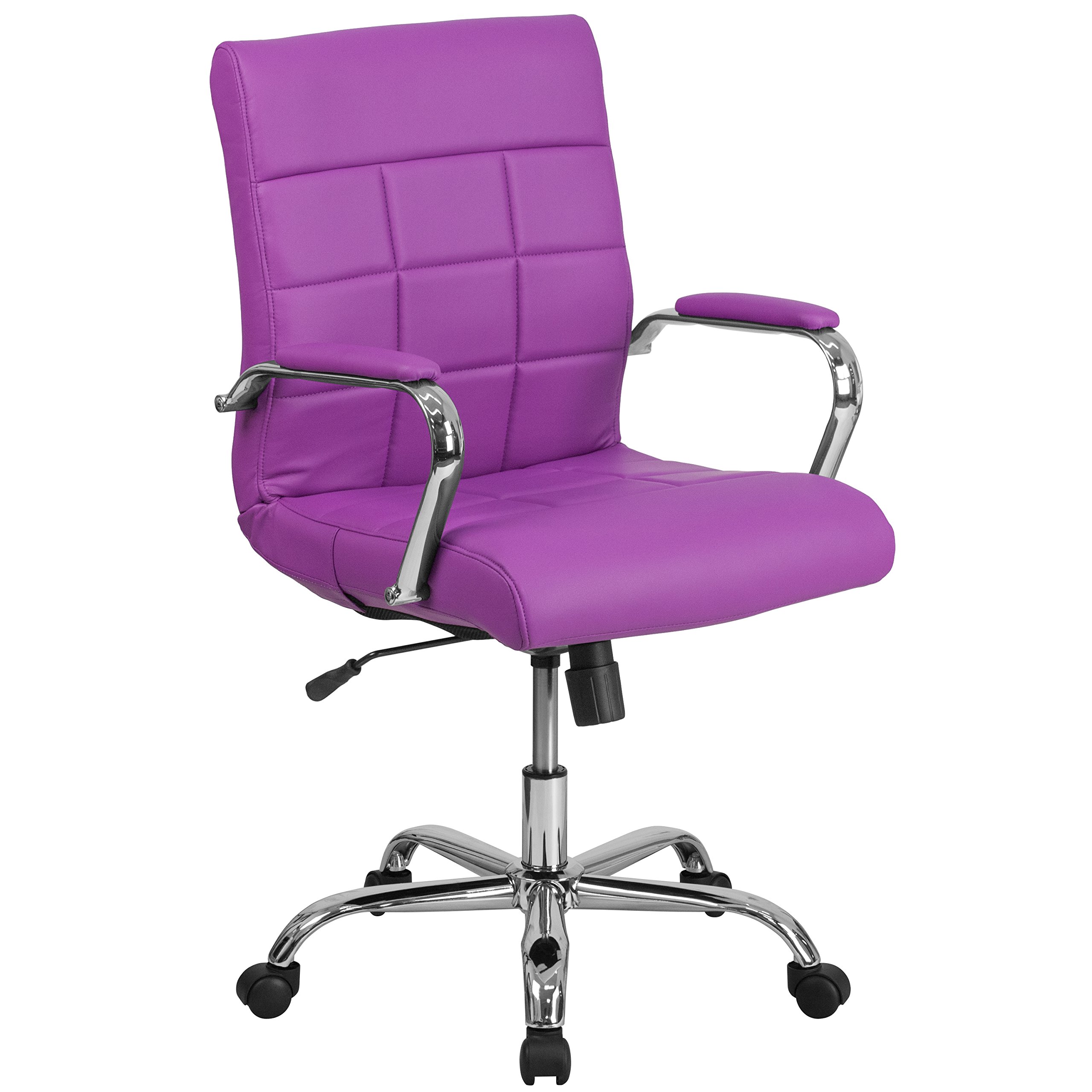 EMMA + OLIVER Mid-Back Purple Vinyl Executive Swivel Office Chair with Chrome Base and Arms