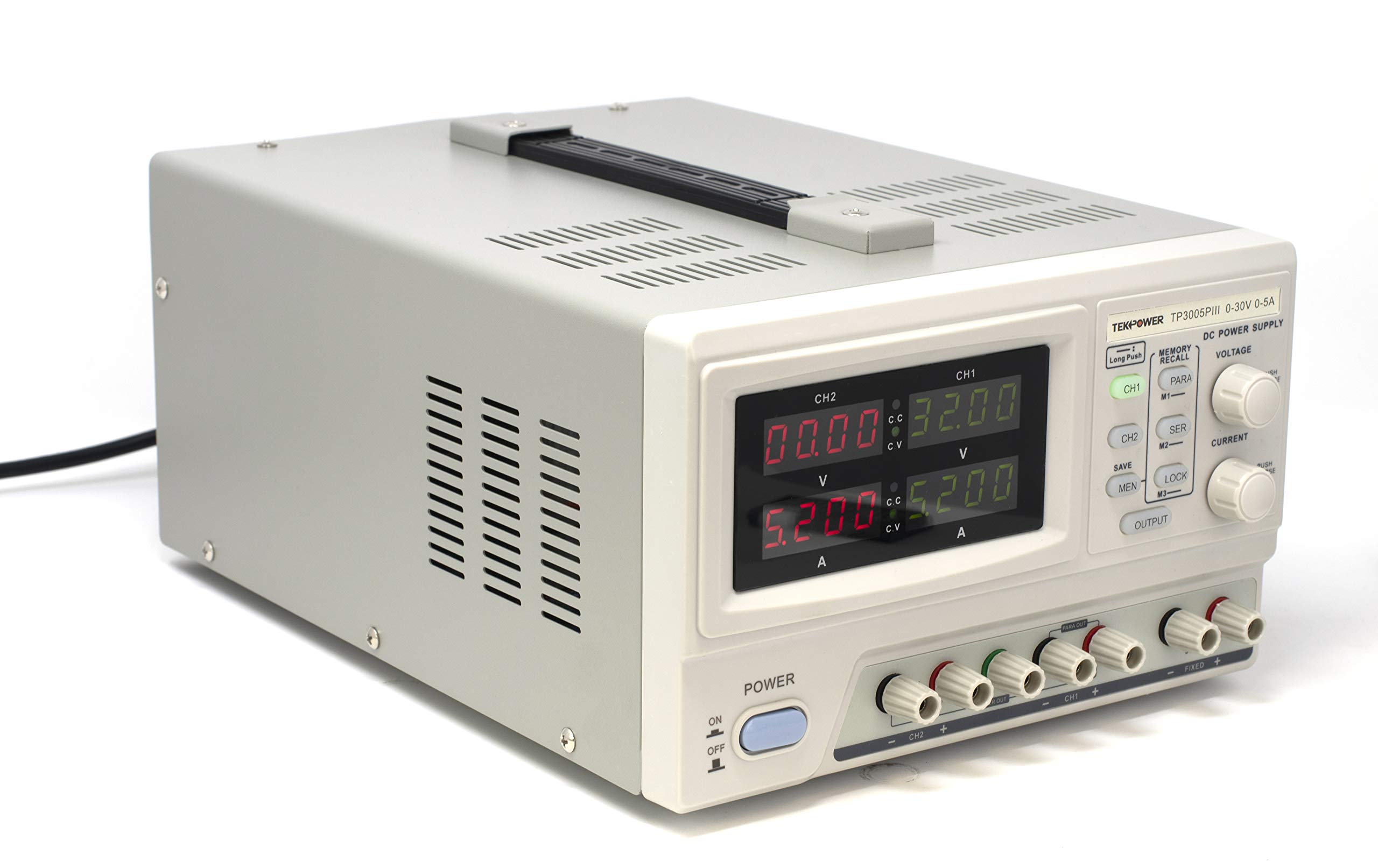 Tekpower TP3005PIII Programmable Variable Regulated Triple Output DC Power Supply, 0-30V at 0-5A