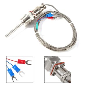 PT100 Thermocouple Temperature Sensor Probe 1/2" NPT Thread Connector with 3 Wires 2M Cable, -58~572°F (-50~300°C)