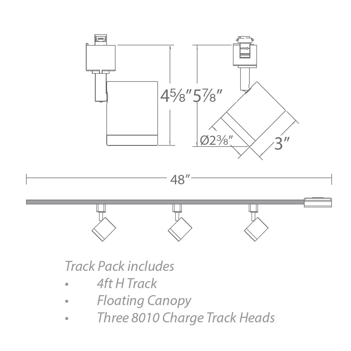 WAC Lighting, Charge LED 10W Energy Star 3 Light Track Kit with Floating Canopy Feed and 4Ft Track with End Caps 3000K in White