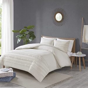 madison park amaya 100% cotton duvet set - seersucker design with tassel trims accent, breathable cover for comforter, all season bedding with matching sham, king/cal king(104"x92") ivory 3 piece