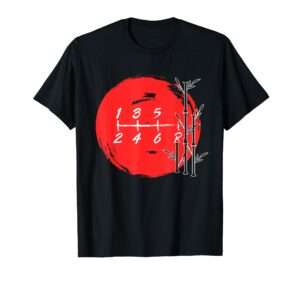 rising sun jdm 6-speed japanese stick shift racing tshirt