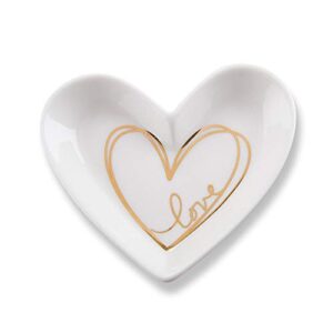 kate aspen shaped ceramic with gold foil trinket dish, love heart small,