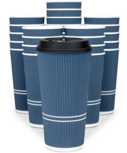 glowcoast to go coffee cups with lids - 22 oz disposable coffee cup with lid (50 set). large togo travel paper ripple hot cups insulated for hot, cold beverage drinks, no sleeves needed (royal blue)