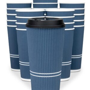 Glowcoast To Go Coffee Cups With Lids - 22 oz Disposable Coffee Cup With Lid (50 Set). Large Togo Travel Paper Ripple Hot Cups Insulated For Hot, Cold Beverage Drinks, No Sleeves Needed (Royal Blue)