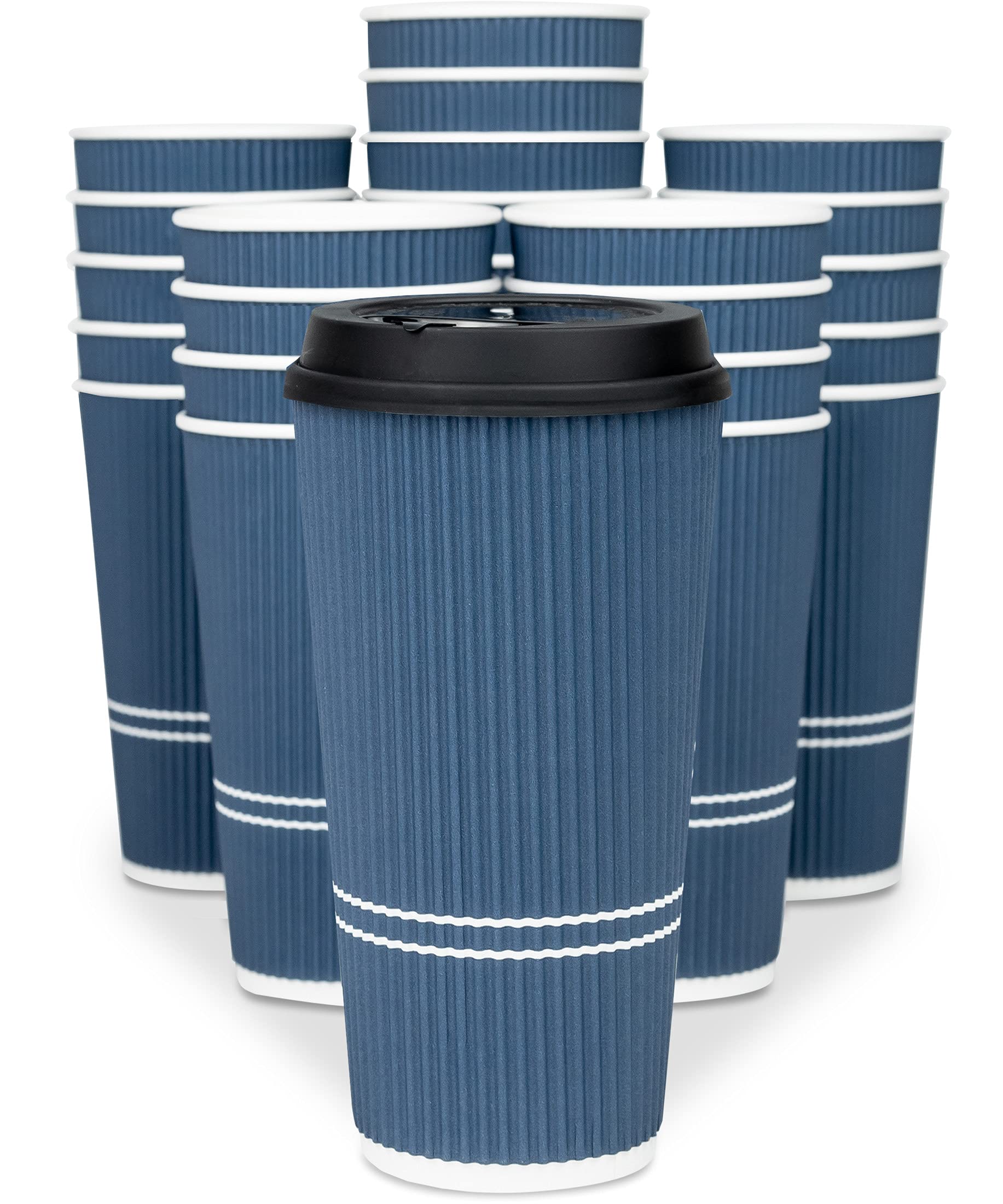 Glowcoast To Go Coffee Cups With Lids - 22 oz Disposable Coffee Cup With Lid (50 Set). Large Togo Travel Paper Ripple Hot Cups Insulated For Hot, Cold Beverage Drinks, No Sleeves Needed (Royal Blue)