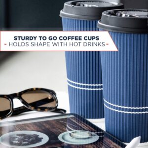 Glowcoast To Go Coffee Cups With Lids - 22 oz Disposable Coffee Cup With Lid (50 Set). Large Togo Travel Paper Ripple Hot Cups Insulated For Hot, Cold Beverage Drinks, No Sleeves Needed (Royal Blue)