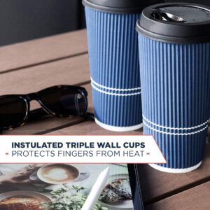 Glowcoast To Go Coffee Cups With Lids - 22 oz Disposable Coffee Cup With Lid (50 Set). Large Togo Travel Paper Ripple Hot Cups Insulated For Hot, Cold Beverage Drinks, No Sleeves Needed (Royal Blue)