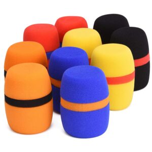 facmogu 10 pack colorful foam mic cover handheld microphone windscreen, foam mic windscreen with color ring for mic noise reduction, sponge foam cover shield protection for most standard mic (5 color)