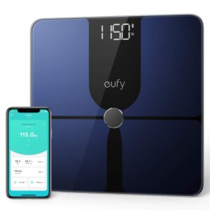 eufy by anker, smart scale p1 with bluetooth, body fat scale, wireless digital bathroom scale, 14 measurements, weight/body fat/bmi, fitness body composition analysis, black/white, lbs/kg.